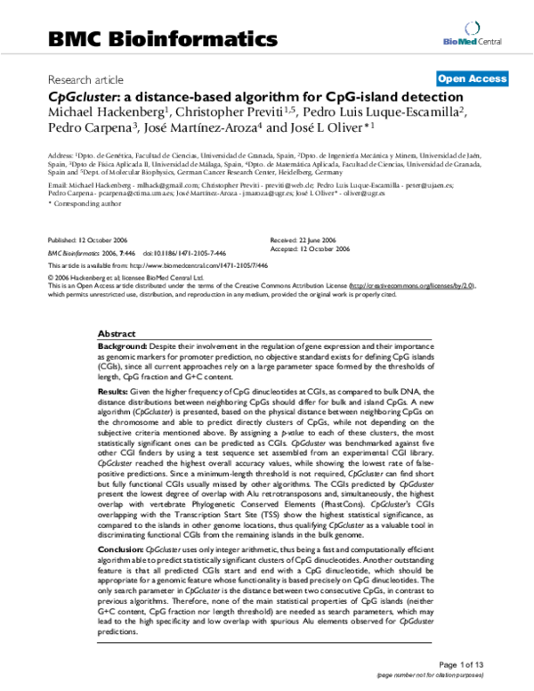 (PDF) CpGcluster: A distance-based algorithm for CpG-island detection