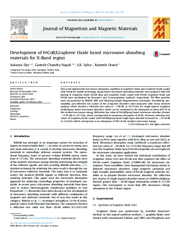 (PDF) Development of FeCoB/Graphene Oxide based microwave absorbing ...