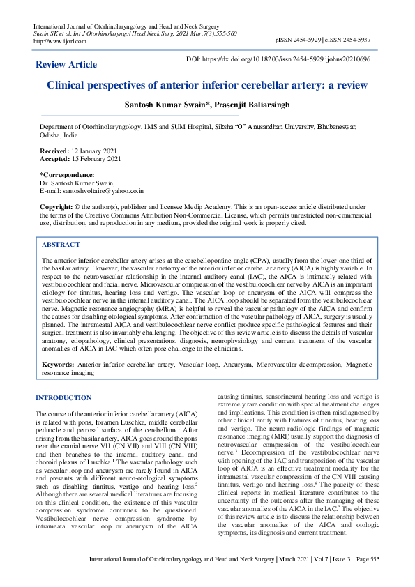 (PDF) Clinical perspectives of anterior inferior cerebellar artery: a ...