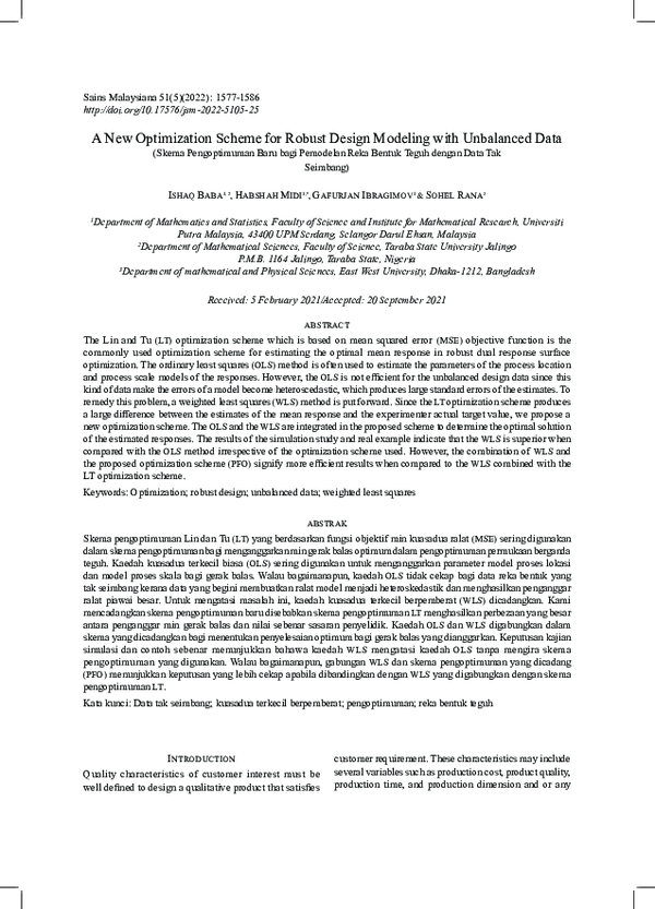 (PDF) A New Optimization Scheme for Robust Design Modeling with Unbalanced