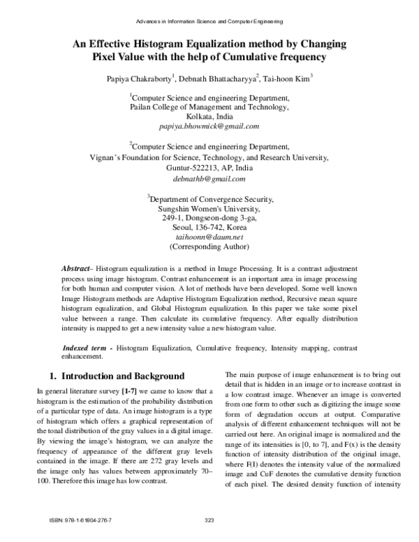 (PDF) An Effective Histogram Equalization method by Changing Pixel ...