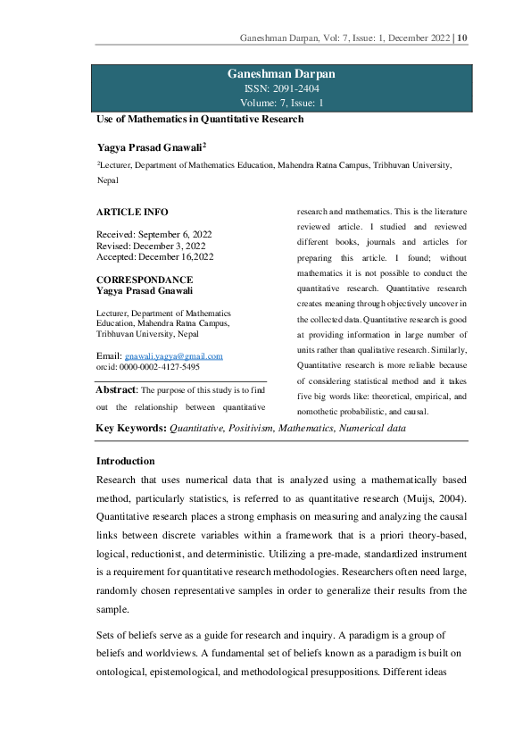 (PDF) Use of Mathematics in Quantitative Research