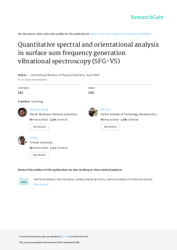 (PDF) Quantitative spectral and orientational analysis in surface sum frequency generation ...