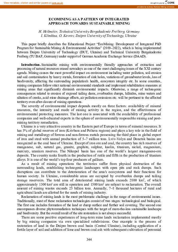 (PDF) Ecomining as a pattern of integrated approach towards sustainable mining