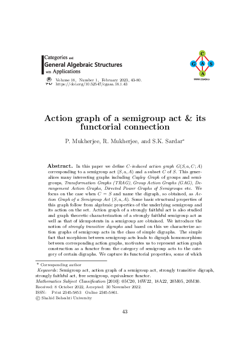 (PDF) Action graph of a semigroup act & its functorial connection