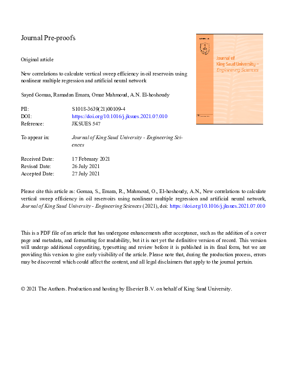 (PDF) New correlations to calculate vertical sweep efficiency in oil ...