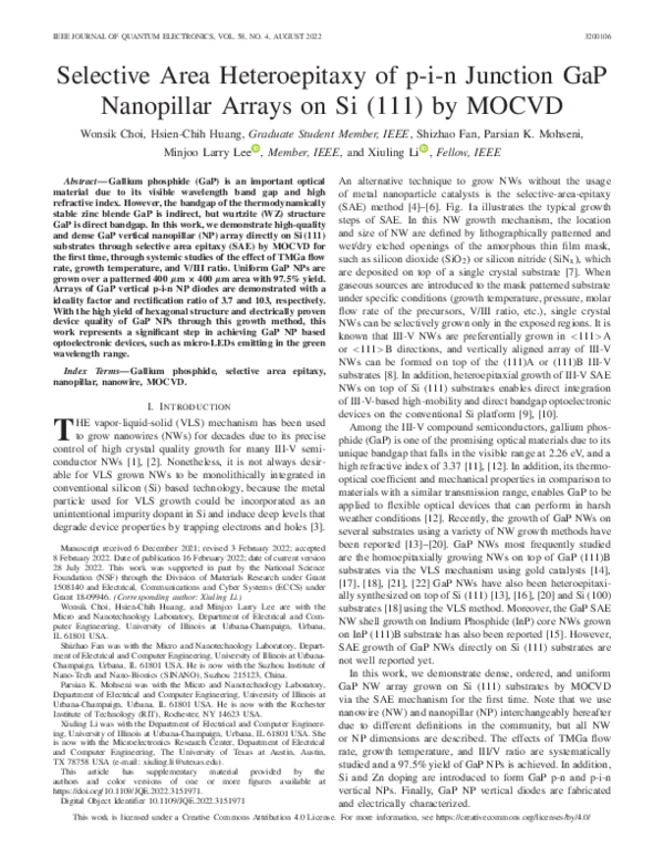 (PDF) Selective Area Heteroepitaxy of p-i-n Junction GaP Nanopillar ...