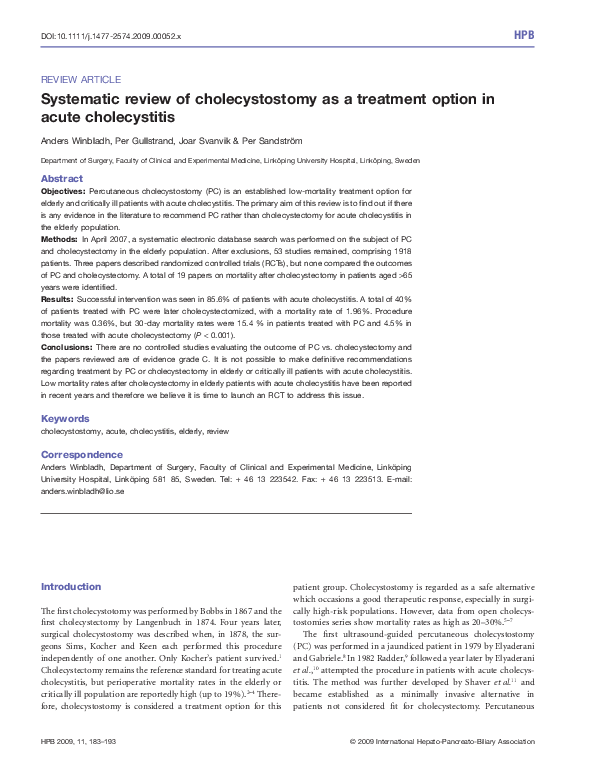 (PDF) Systematic review of cholecystostomy as a treatment option in ...