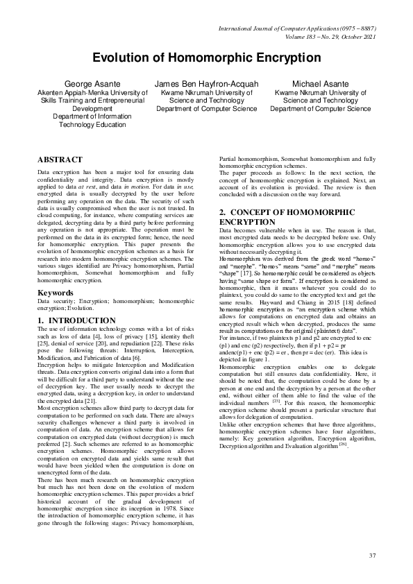 (PDF) Evolution of Homomorphic Encryption