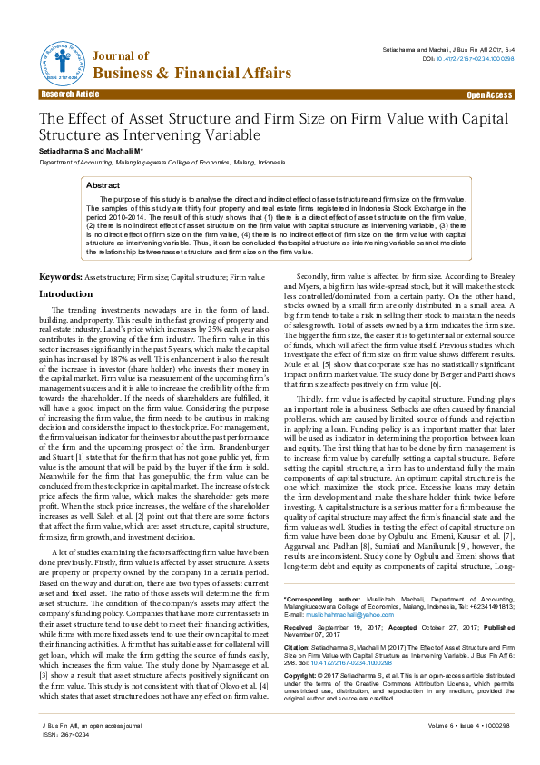 (PDF) The Effect of Asset Structure and Firm Size on Firm Value with ...