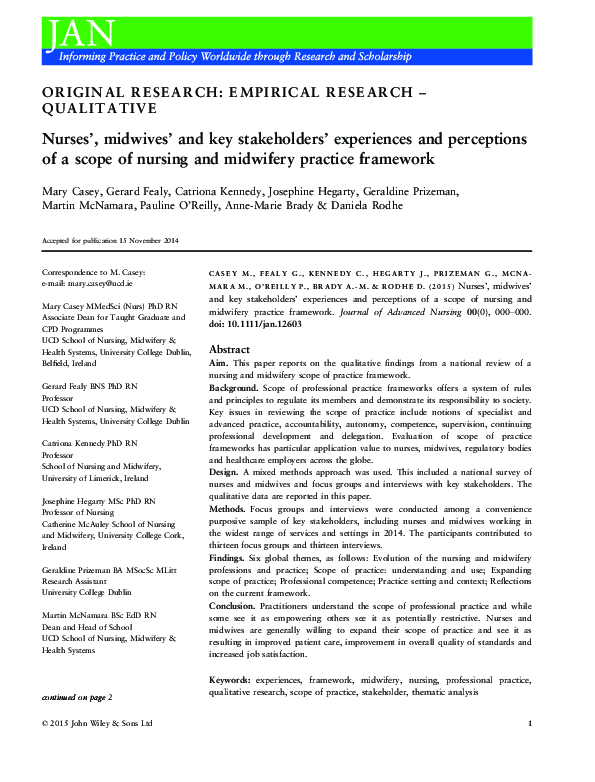 Pdf Nurses Midwives And Key Stakeholders Experiences And Perceptions Of A Scope Of Nursing