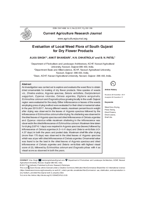 (PDF) Evaluation of Local Weed Flora of South Gujarat for Dry Flower ...