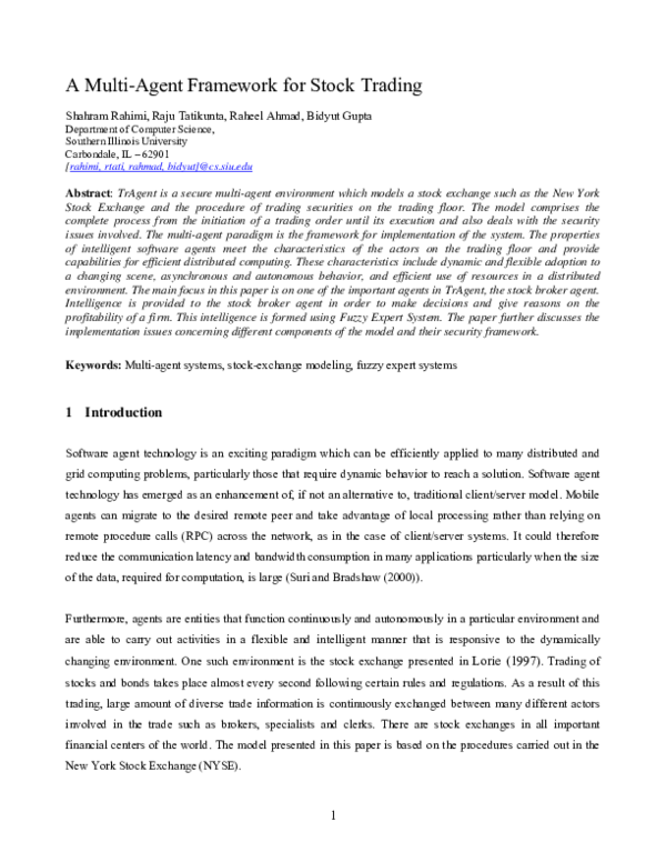(PDF) Intelligent Multi-Agent Framework for Trading