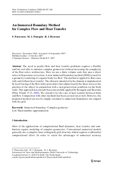 (PDF) An Immersed Boundary Method for Complex Flow and Heat Transfer