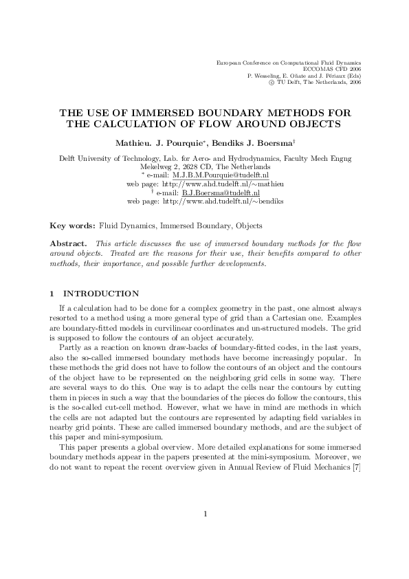 (PDF) The Use of Immersed Boundary Methods for the Calculation of Flow Around Objects