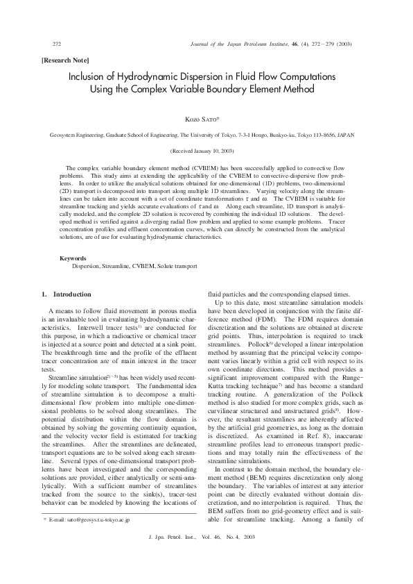 (PDF) Inclusion of Hydrodynamic Dispersion in Fluid Flow Computations Using the Complex Variable ...