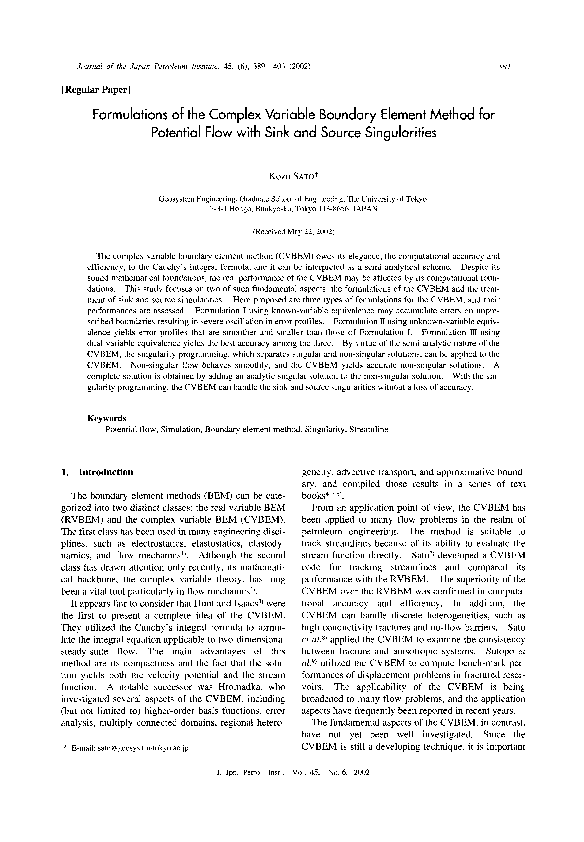 Pdf Formulations Of The Complex Variable Boundary Element Method For Potential Flow With Sink 