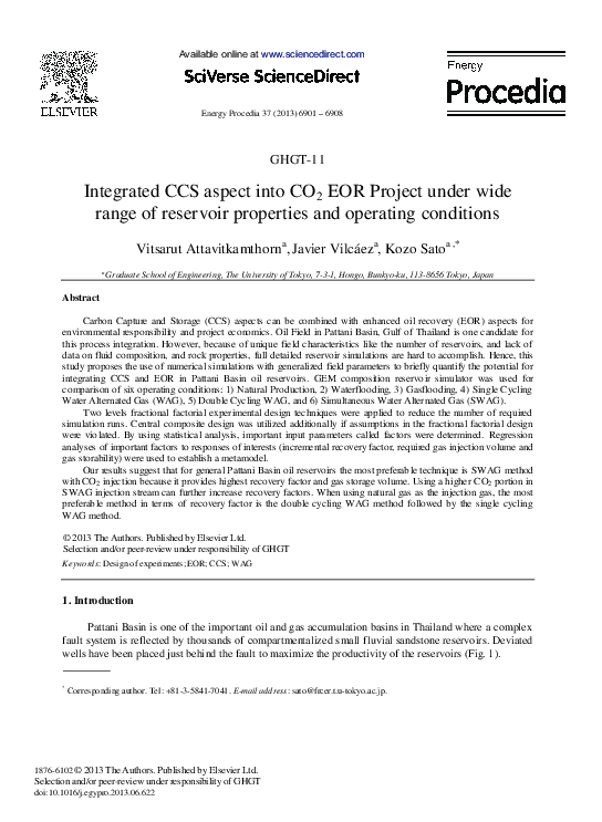 (PDF) Integrated CCS Aspect into CO2 EOR Project Under Wide Range of ...