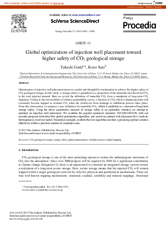 (PDF) Global Optimization of Injection Well Placement Toward Higher Safety of CO2 Geological Storage