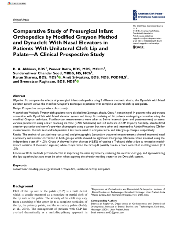 (PDF) Comparative Study of Presurgical Infant Orthopedics by Modified ...