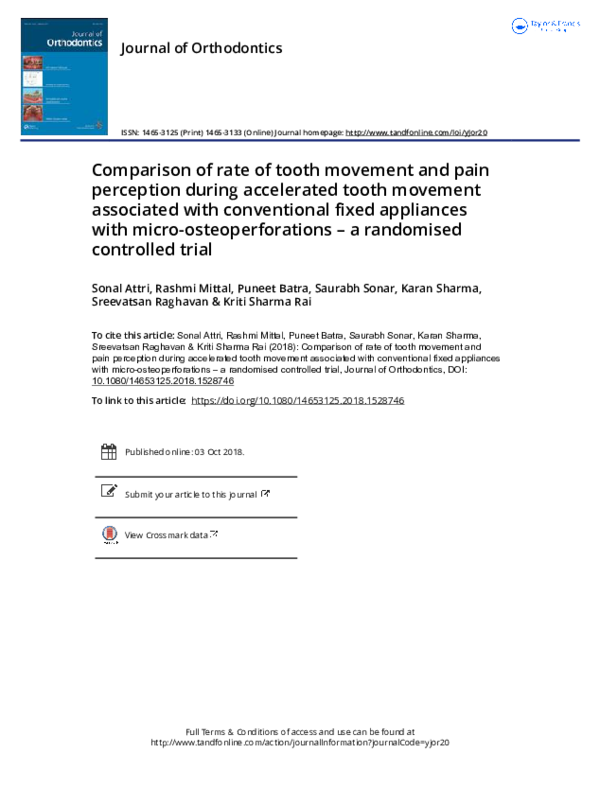 (PDF) Comparison of rate of tooth movement and pain perception during ...