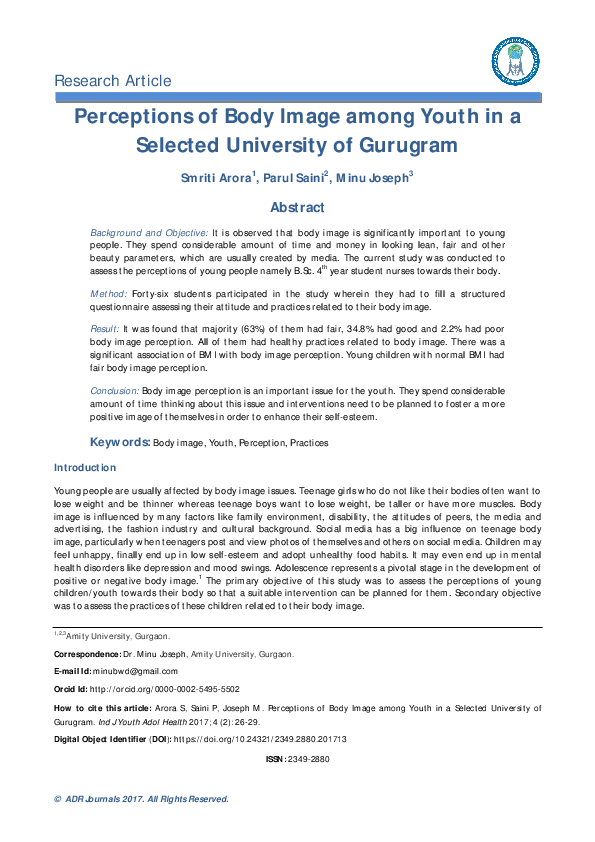 (PDF) Perceptions of Body Image among Youth in a Selected University of ...