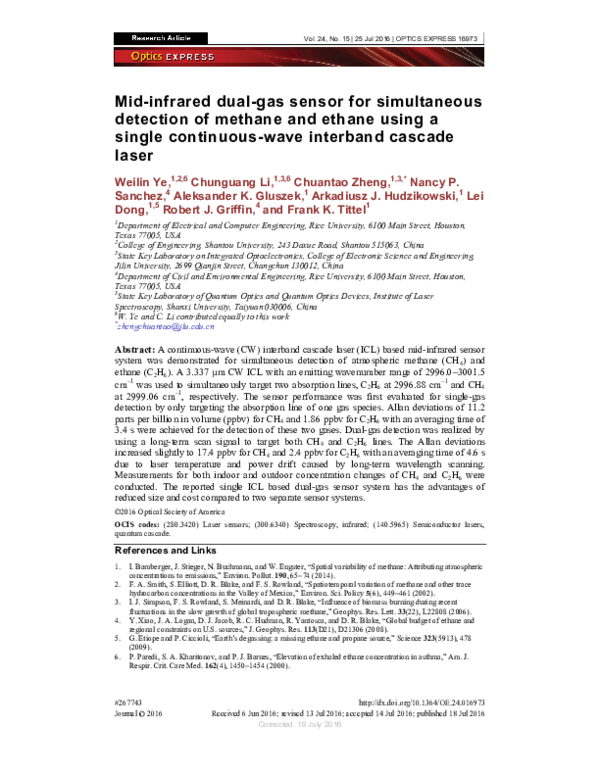 (PDF) Mid-infrared dual-gas sensor for simultaneous detection of methane and ethane using a ...