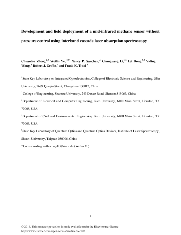 (PDF) Development and field deployment of a mid-infrared methane sensor without pressure control ...