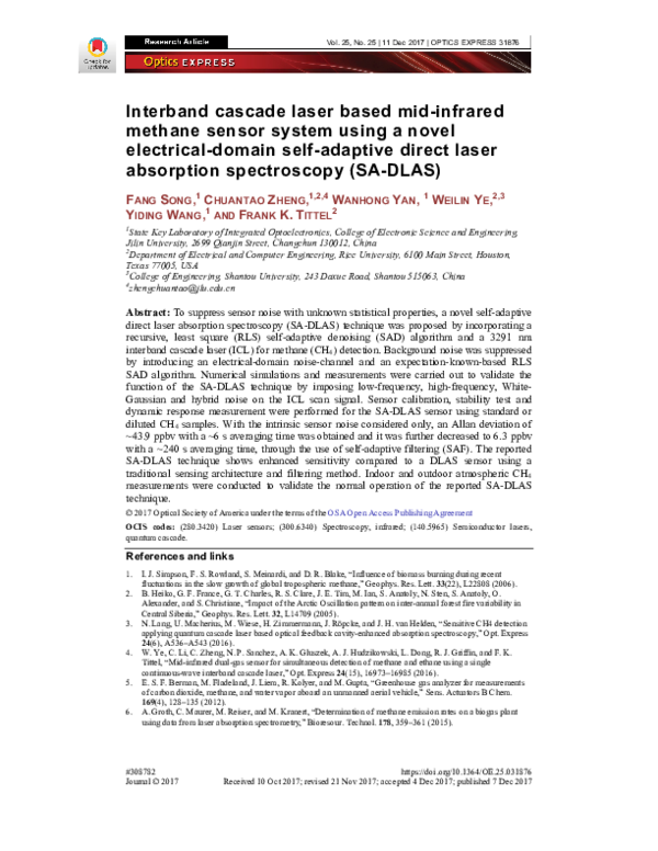 (PDF) Interband cascade laser based mid-infrared methane sensor system using a novel electrical ...