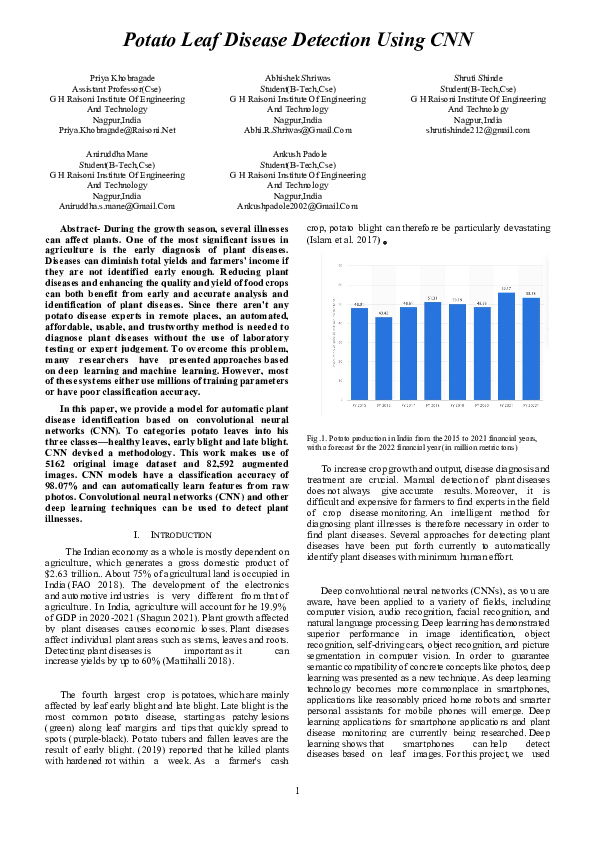Pdf Potato Leaf Disease Detection Using Cnn