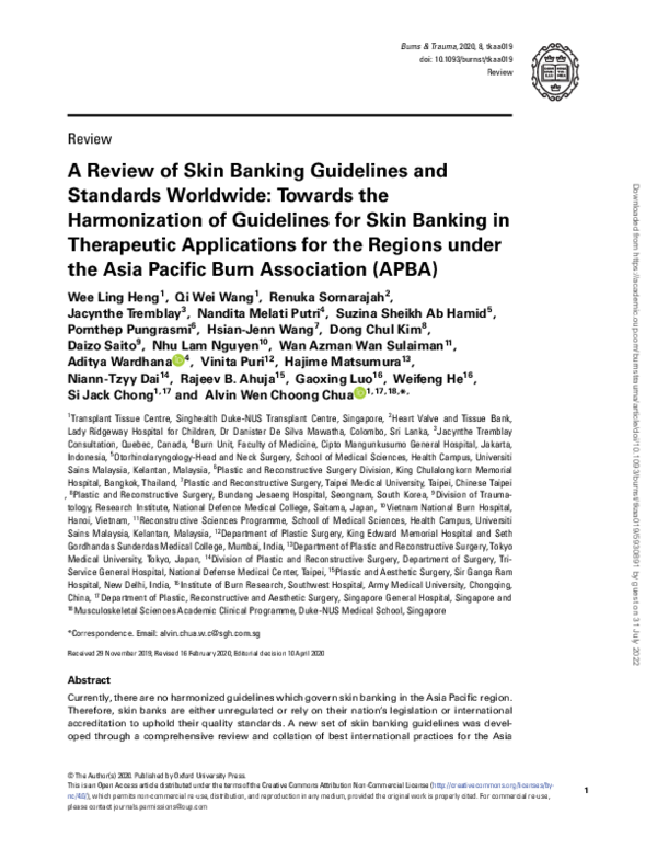 (PDF) A Review of Skin Banking Guidelines and Standards Worldwide ...