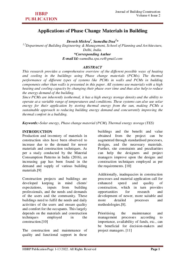 (PDF) Applications of Phase Change Materials in Building