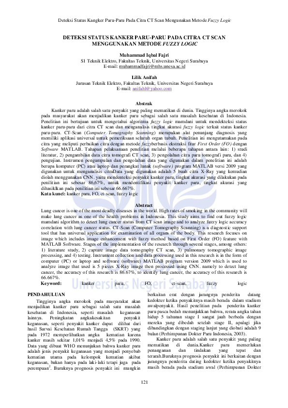 (PDF) Deteksi Status Kanker Paru-Paru Pada Citra CT Scan Menggunakan ...