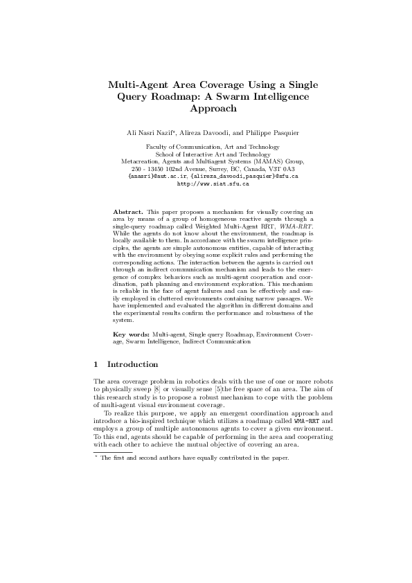 Pdf Multi Agent Area Coverage Using A Single Query Roadmap A Swarm