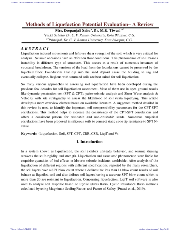 (PDF) Methods of Liquefaction Potential Evaluation-A Review
