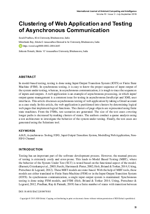Pdf Clustering Of Web Application And Testing Of Asynchronous Communication Sonali Pradhan