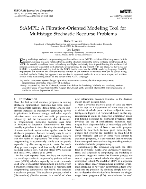 (PDF) StAMPL: A Filtration-Oriented Modeling Tool for Multistage Stochastic Recourse Problems
