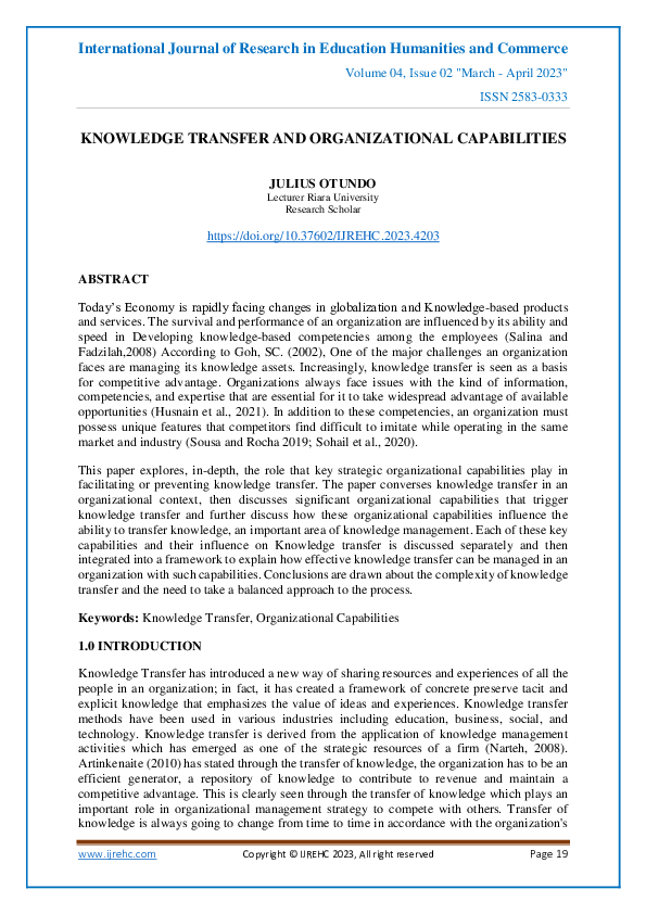 (PDF) Knowledge Transfer and Organizational Capabilities