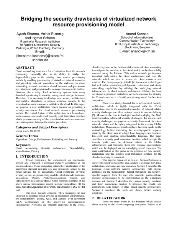 (PDF) Bridging the security drawbacks of virtualized network resource provisioning model