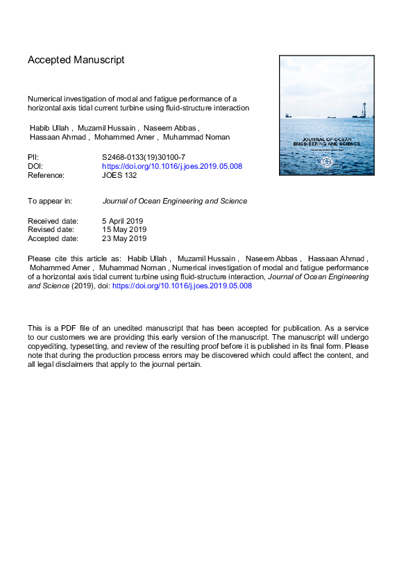 Pdf Numerical Investigation Of Modal And Fatigue Performance Of A Horizontal Axis Tidal
