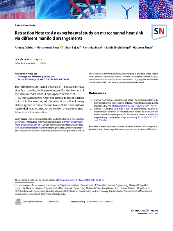 (PDF) Retraction Note to: An experimental study on microchannel heat ... (PDF) Retraction Note to: An experimental study on microchannel heat ...