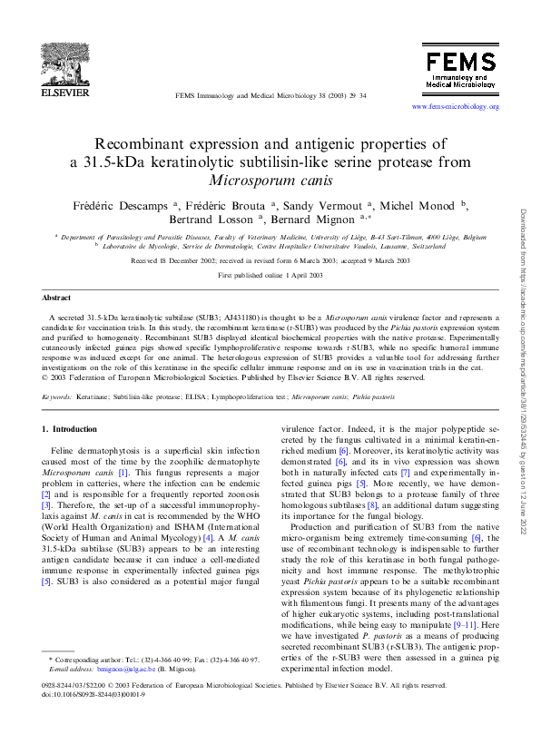 (PDF) Recombinant expression and antigenic properties of a 31.5-kDa keratinolytic subtilisin ...