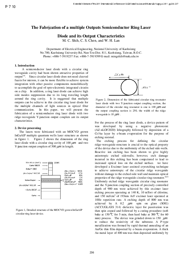 (PDF) The Fabrication of a multiple Outputs Semiconductor Ring Laser Diode and its Output ...