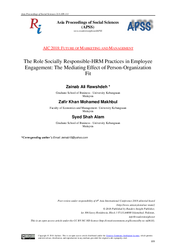 (PDF) The Role Socially Responsible-HRM Practices in Employee Engagement