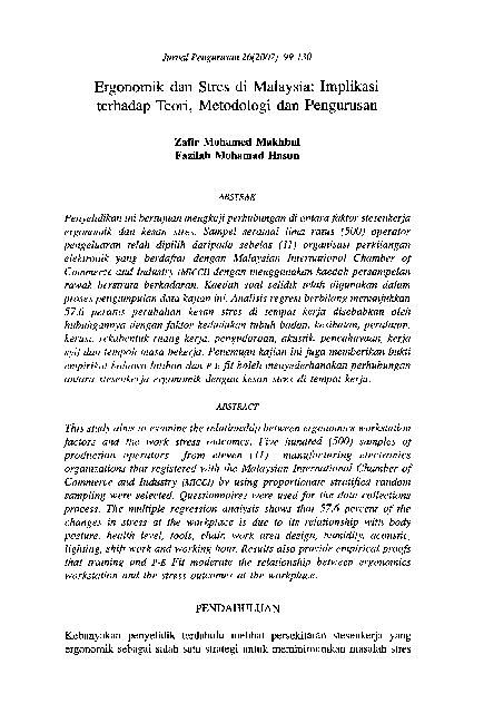 (PDF) Ergonomik dan Stres di Malaysia: Implikasi Terhadap Teori, Metodologi dan Pengurusan