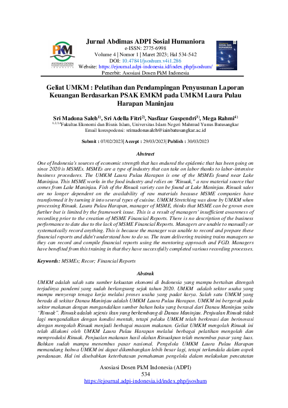 (PDF) Geliat UMKM : Pelatihan dan Pendampingan Penyusunan Laporan Keuangan Berdasarkan PSAK EMKM ...