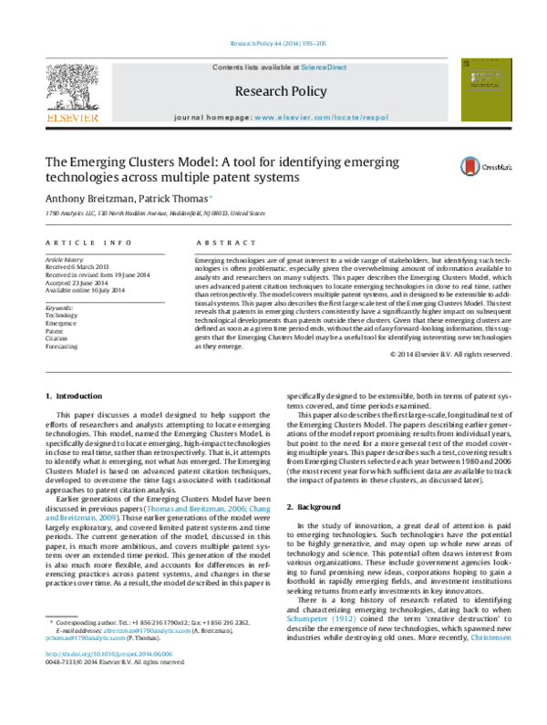 (PDF) The Emerging Clusters Model: A tool for identifying emerging ...