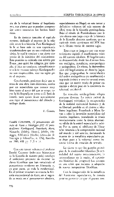 (PDF) Eusebi COLOMER, El pensamiento alemán de Kant a Heidegger (III ...