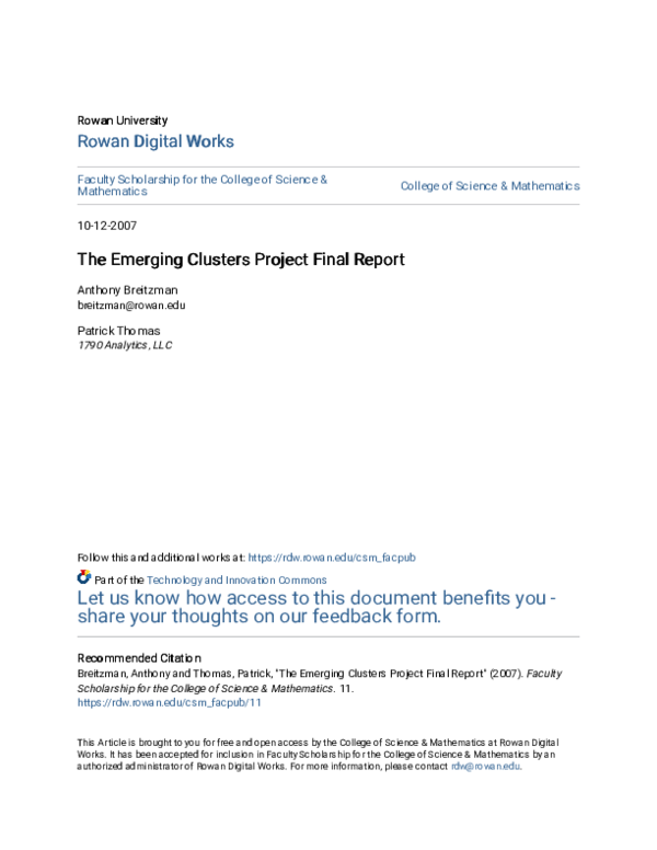 (PDF) The Emerging Clusters Project Final Report