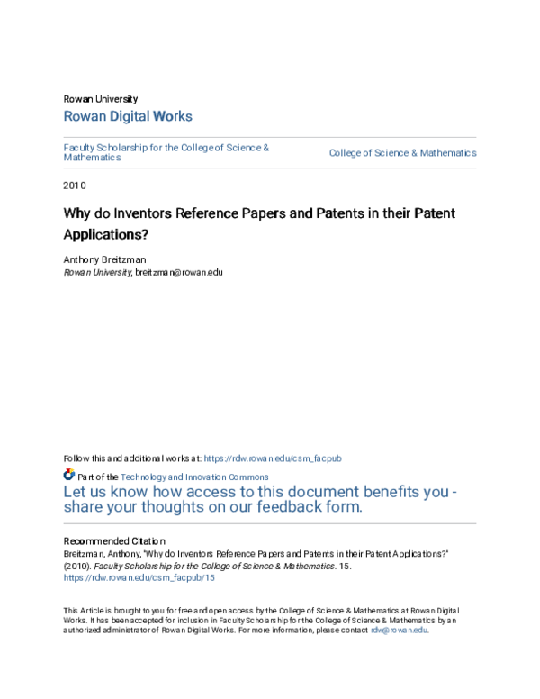 (PDF) Why do Inventors Reference Papers and Patents in their Patent ...